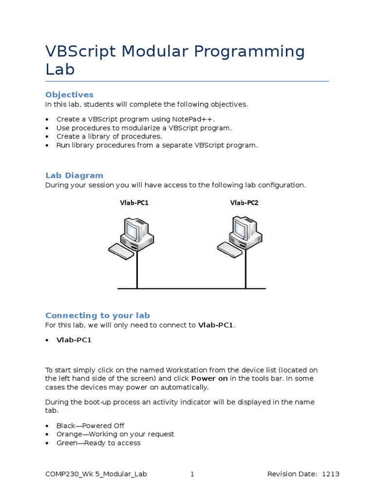 VBScript Modular Programming Lab Guide | PDF | Subroutine | Command ...