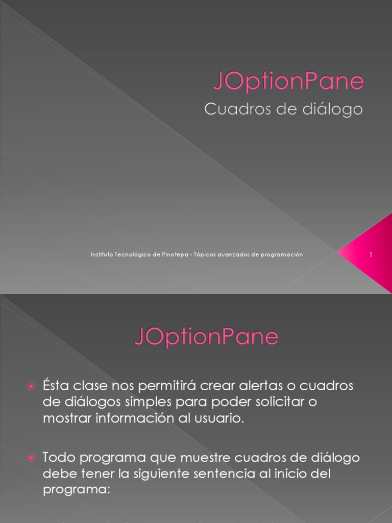 JOption Pane | PDF | Java (lenguaje de programación) | Ingeniería de software