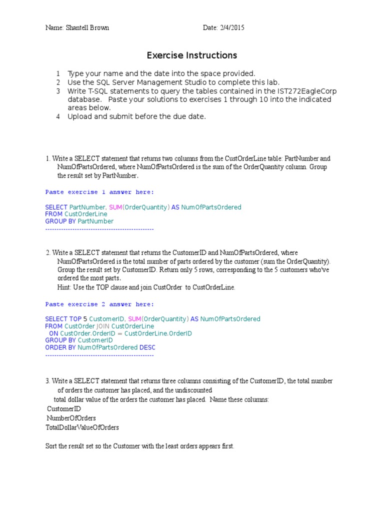 Chapter5 Lab - Coding Summary Queries | PDF | Microsoft Sql Server ...