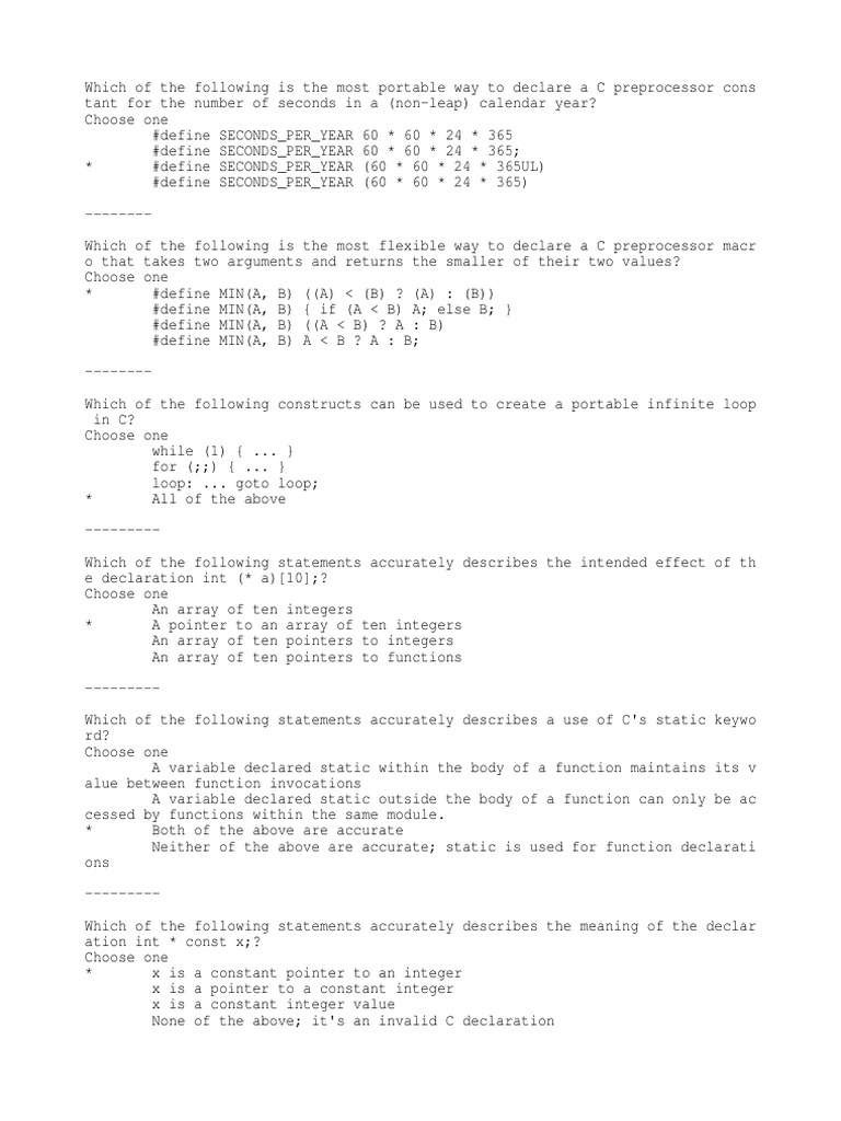 Embedded C Quiz Pdf C Programming Language Subroutine