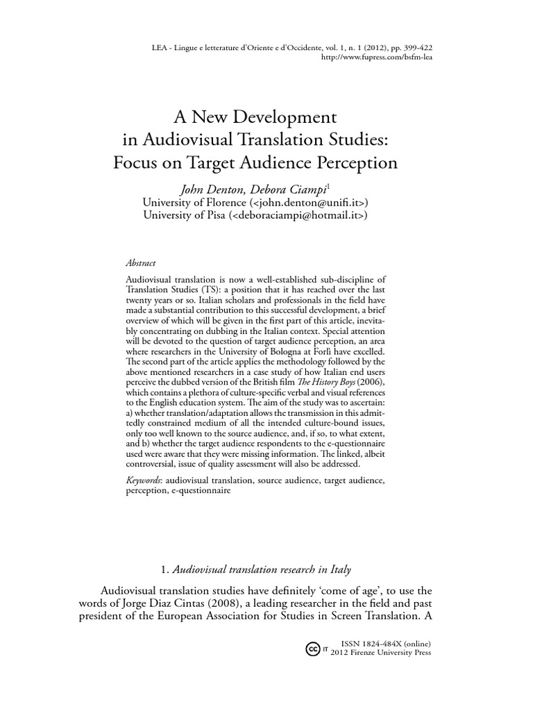 Target Audience in Audiovisual Translation | PDF | Questionnaire | Test ...