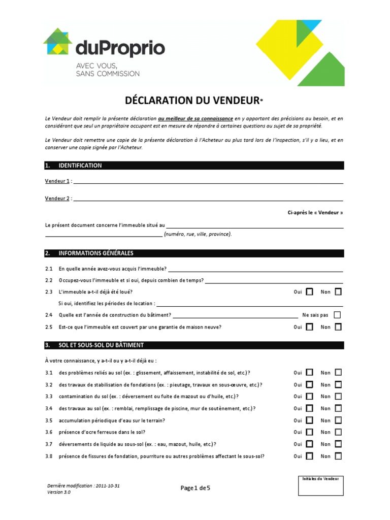 Declaration Du Vendeur | PDF | Cheminée | Plomberie