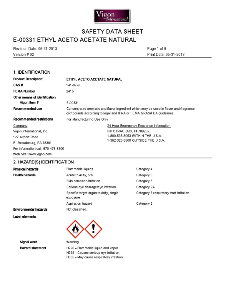 E-00331 Vigon SDS US English | PDF | Dangerous Goods | Firefighting