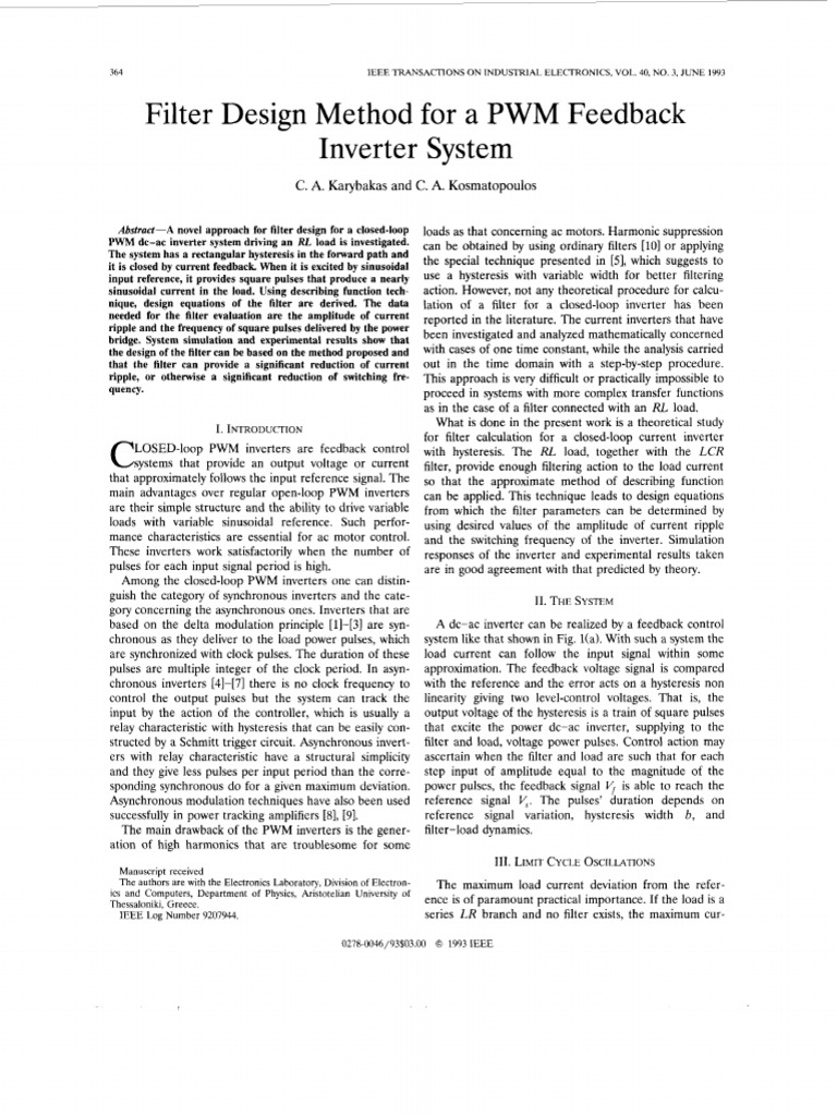 Filter Design Method For A PWM Feedback Inverter System: C. C ...