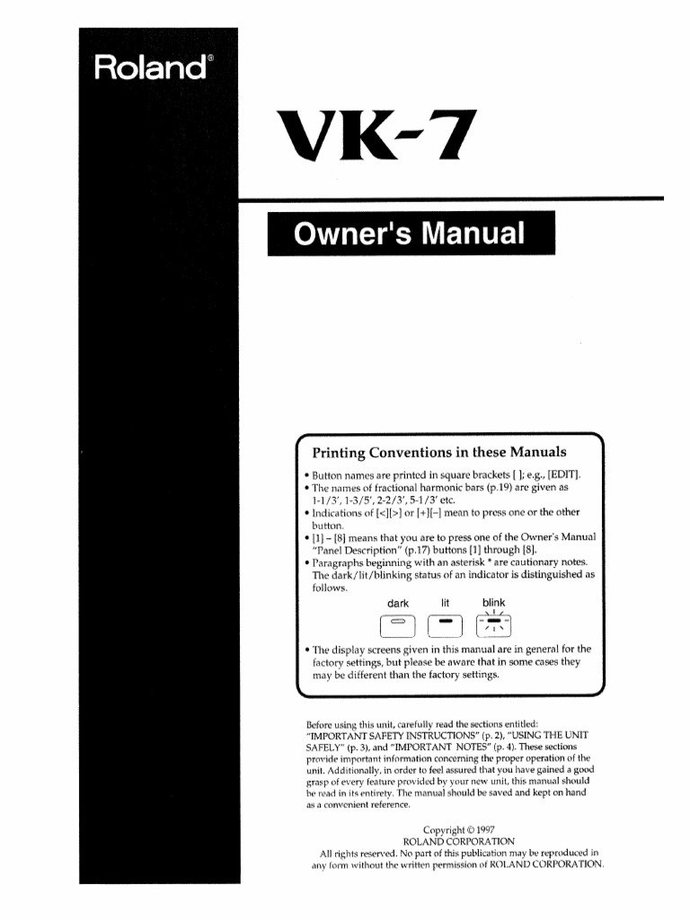 Roland VK-7 Organ Manual | PDF