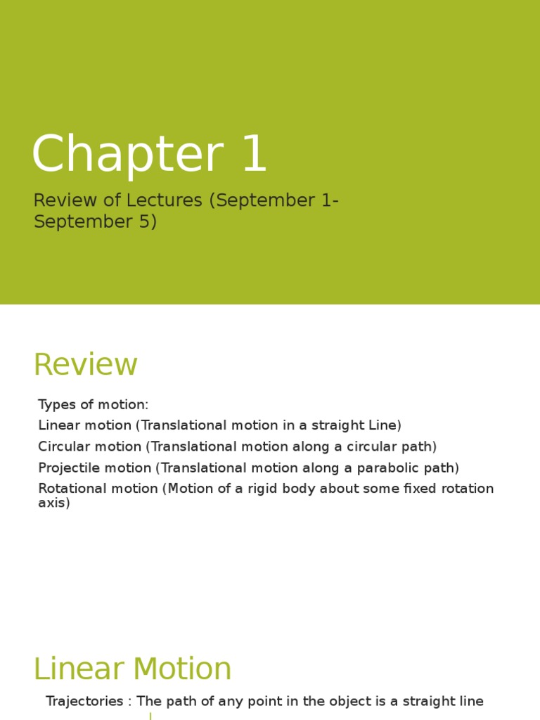 Review of Lectures (September 1-September 5) | PDF | Rotation Around A Fixed Axis | Euclidean Vector