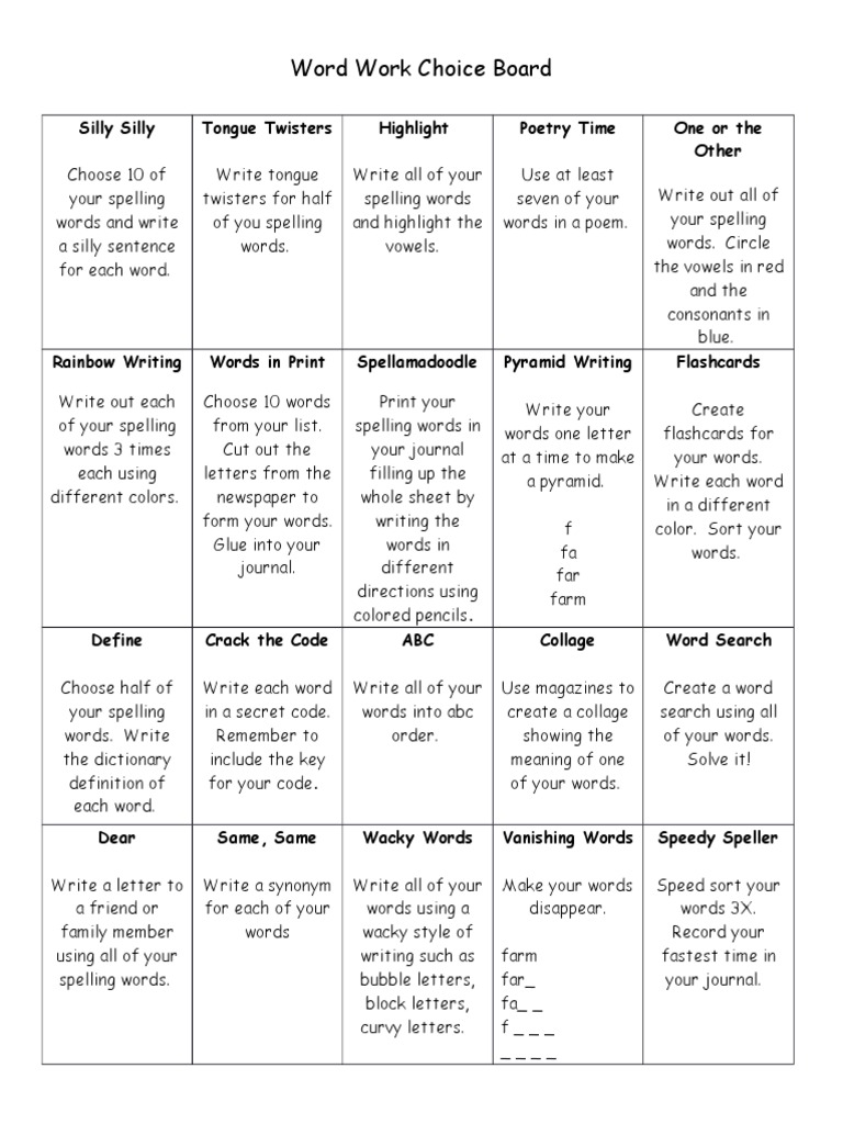 Creative Spelling Activities Board | PDF