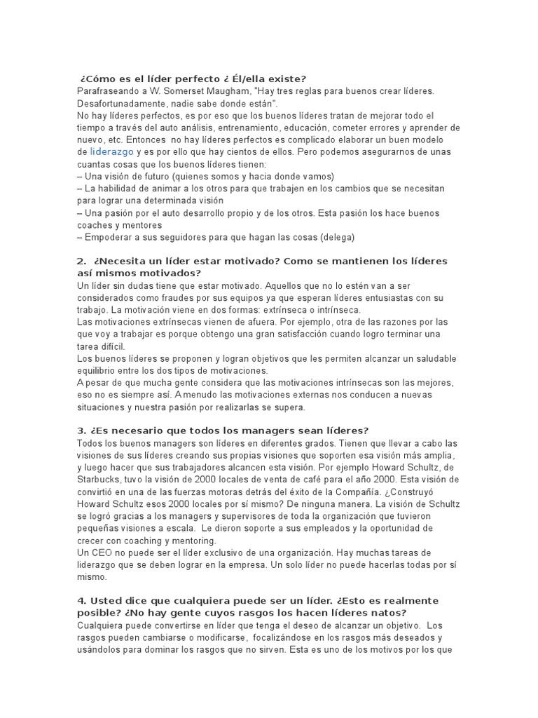 Cómo Es El Líder Perfecto | PDF | Liderazgo | Motivación
