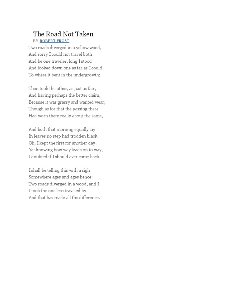 The Road Not Taken by Robert Frost | PDF