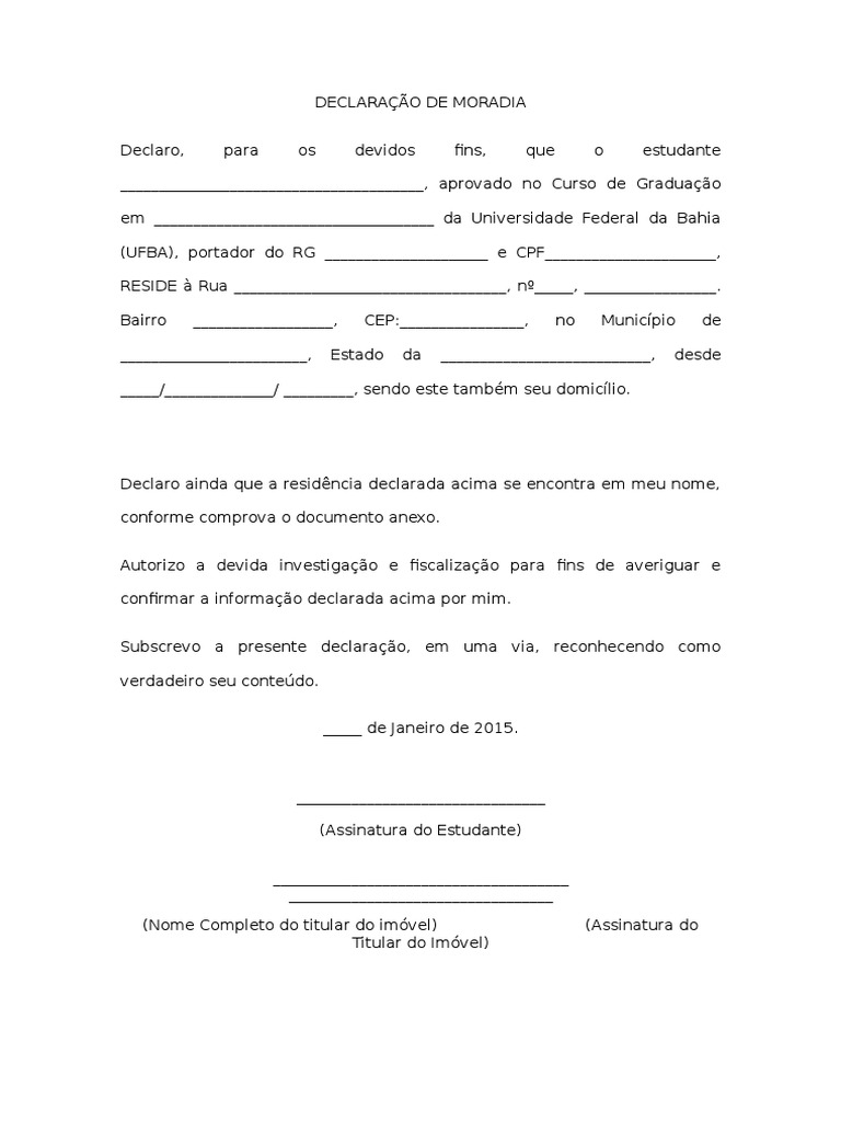 Declaração de Moradia | PDF