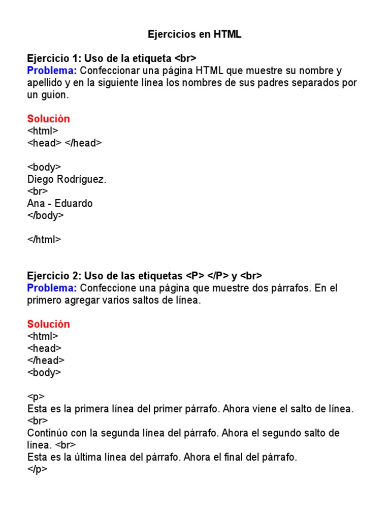 Ejercicios Resueltos en HTML | PDF