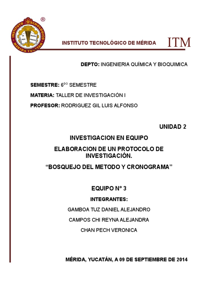 U2 Eq #3 Elaboracion de Un Protocolo de Investigacion Bosquejo Del ...