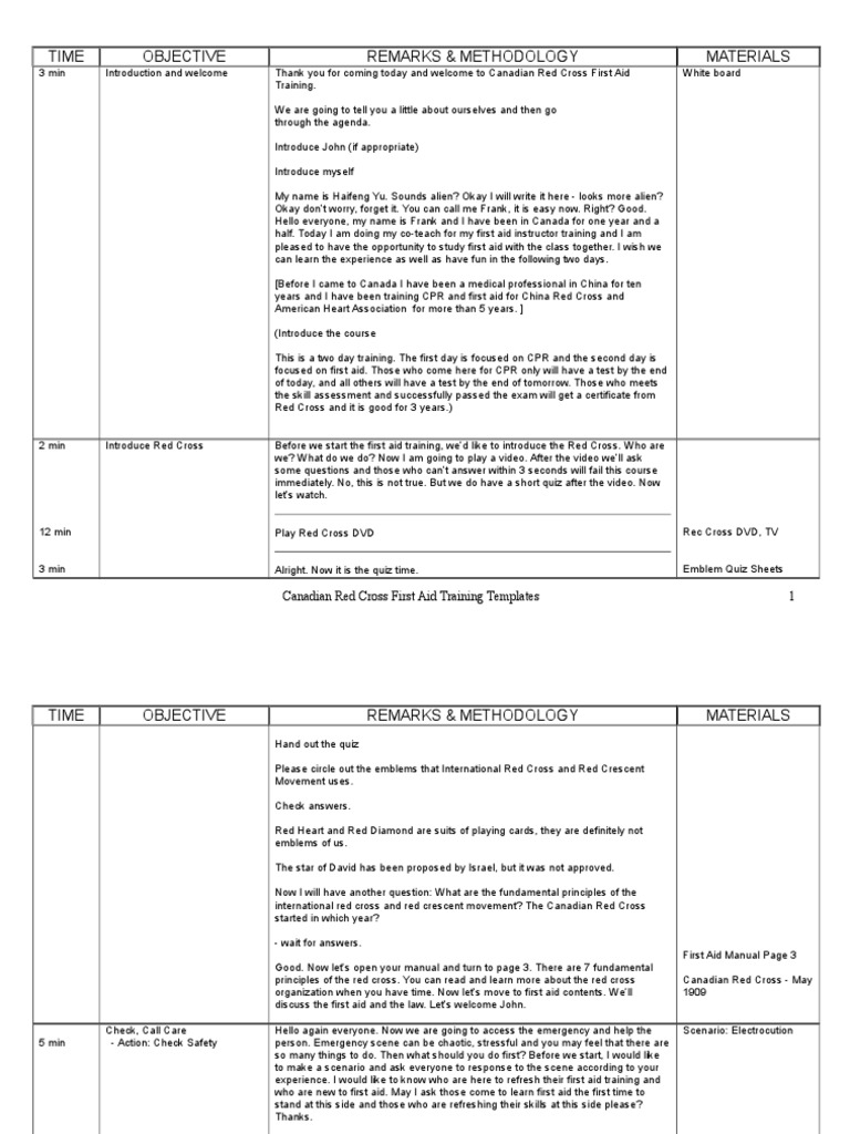 First Aid Training Plans | PDF | Cardiopulmonary Resuscitation | First Aid
