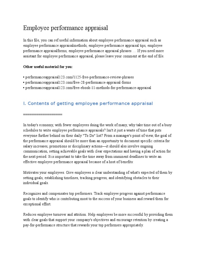 Employee Performance Appraisal | PDF | Performance Appraisal | Goal
