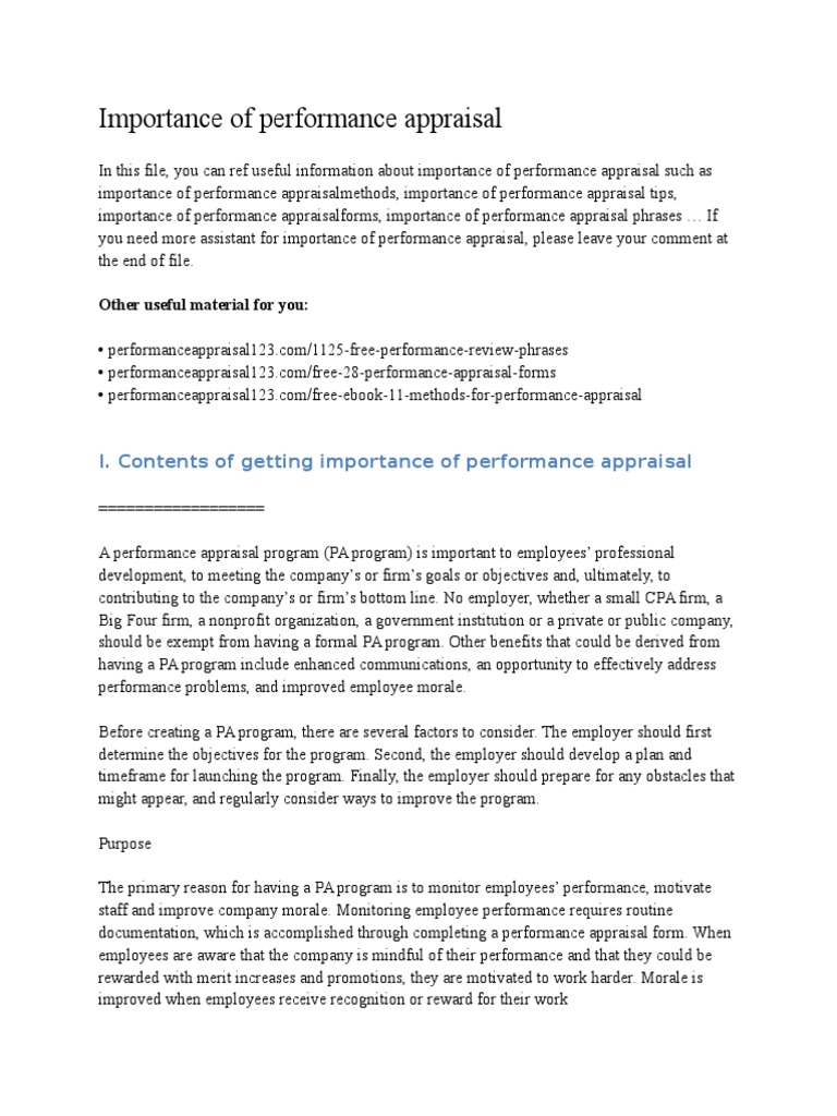 Importance of Performance Appraisal | PDF | Performance Appraisal ...