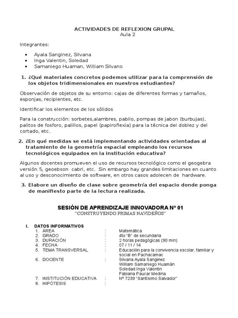 Actividades de Reflexion Grupal | PDF | Maestros | Geometría
