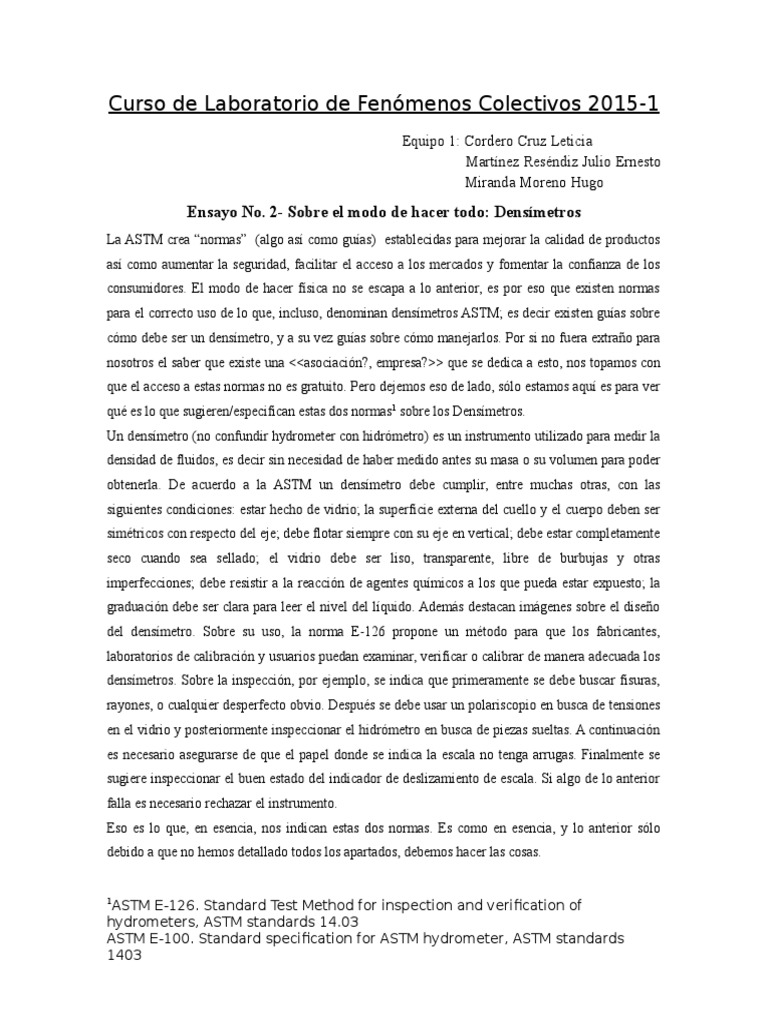 Ensayo Sobre Las Normas ASTM: ASTM E-126 | PDF | Calibración | Science