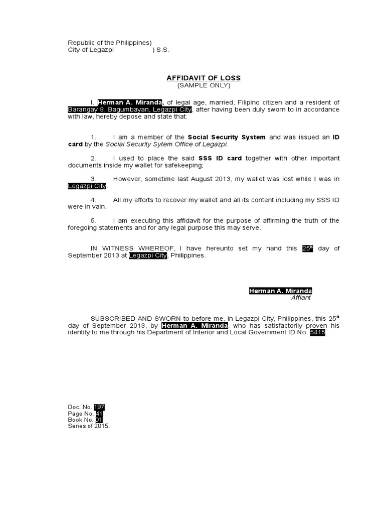 Affidavit Of Loss Fillable Form - Printable Forms Free Online Affidavit Of Loss Fillable Form - Printable Forms Free Online