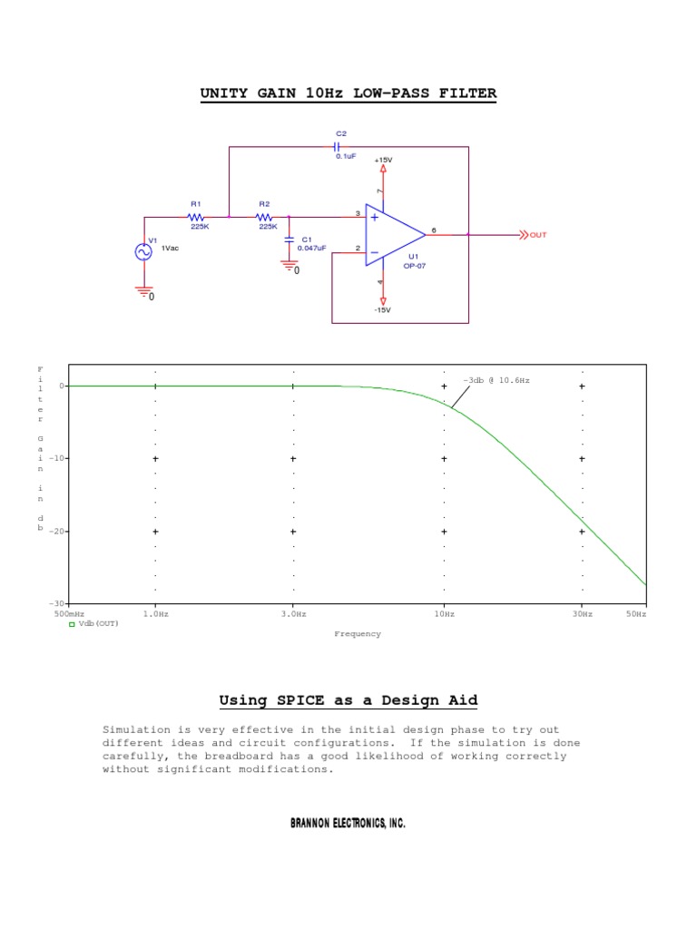 Unity Gain 10Hz Low-Pass Filter: F I L T e R G A I N I N D B - 3db at ...