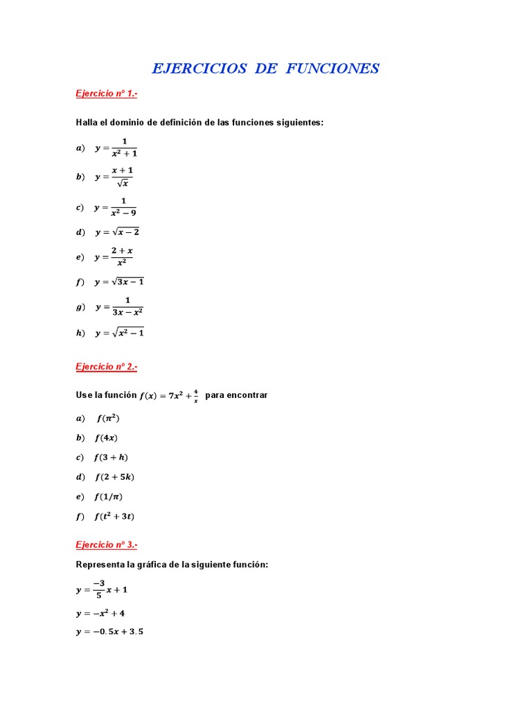 Ejercicios de Funciones | PDF | Función (Matemáticas) | Conceptos matemáticos