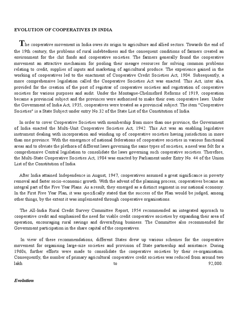 History and Evolution of Cooperatives in India | PDF | Cooperative ...