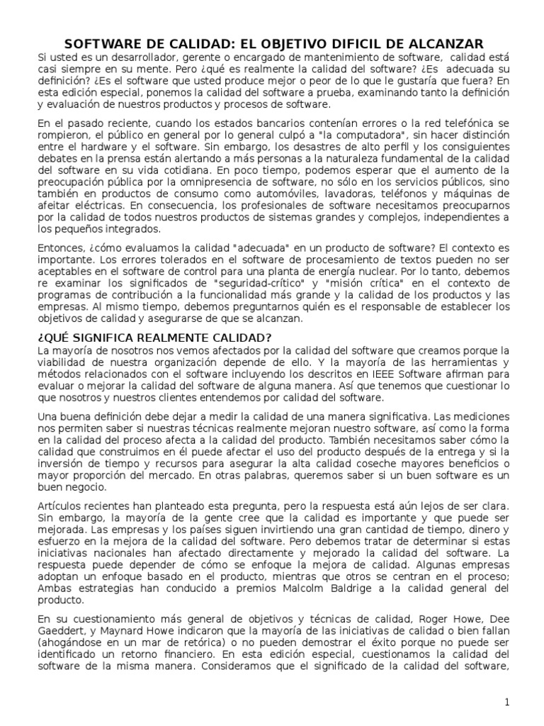 IEEE Software Quality The Elusive Target | PDF | Calidad (comercial ...