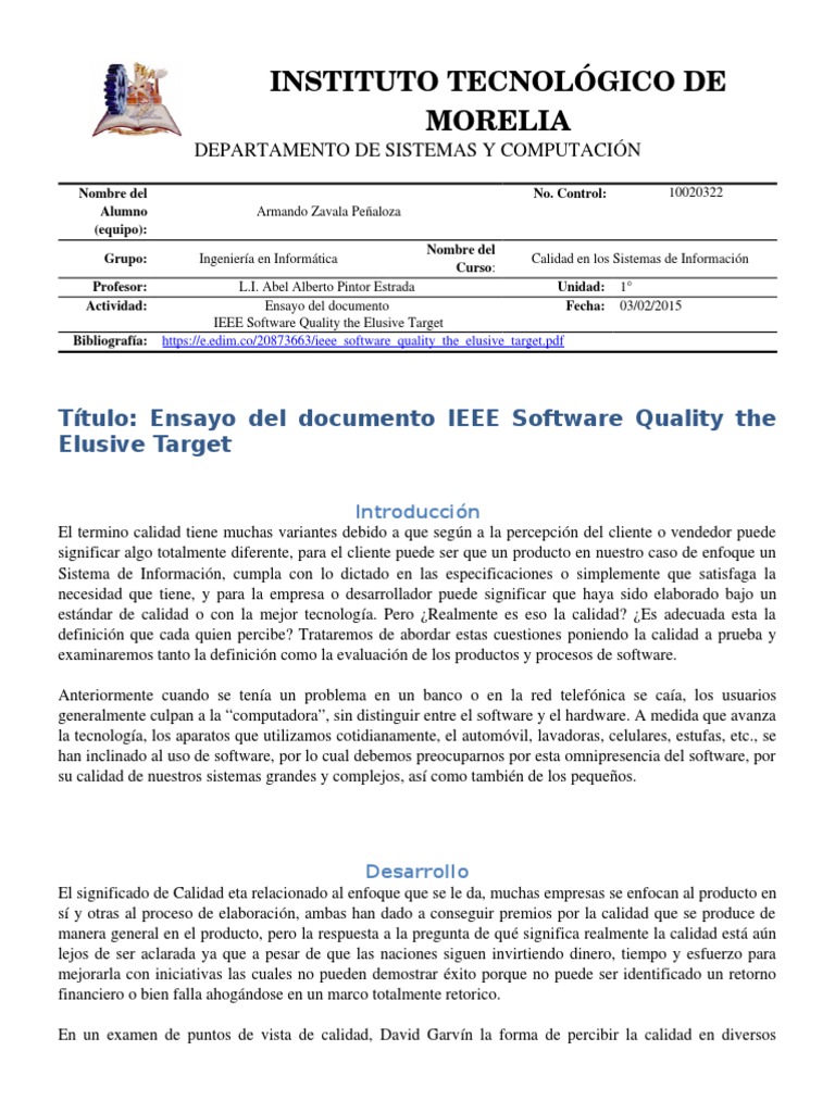 Ensayo Ieee Software Quality The Elusive Target | PDF | Calidad ...