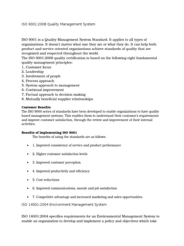 Unit 4: ISO 9001:2008 Quality Management System | Download Free PDF ...