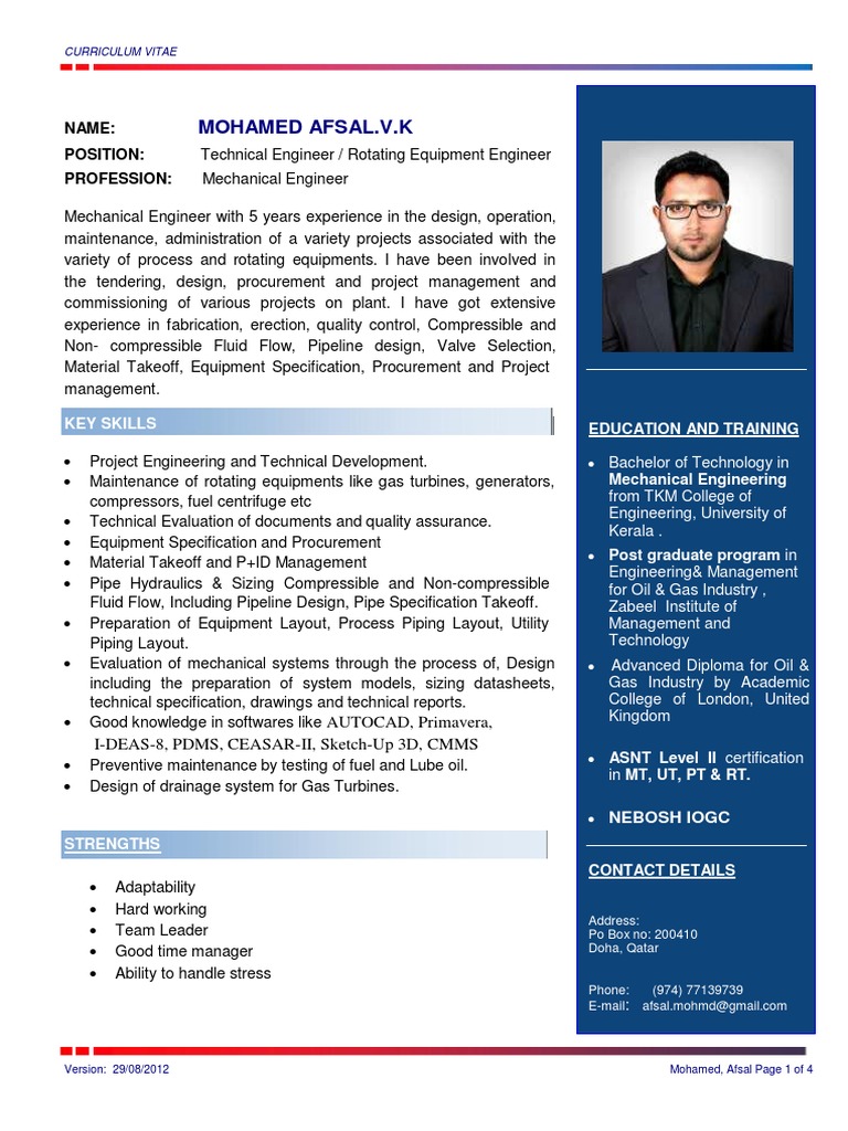 Afsal - Mechanical - Technical Engineer - 12 Feb 2015 | PDF | Gas Turbine | Specification ...