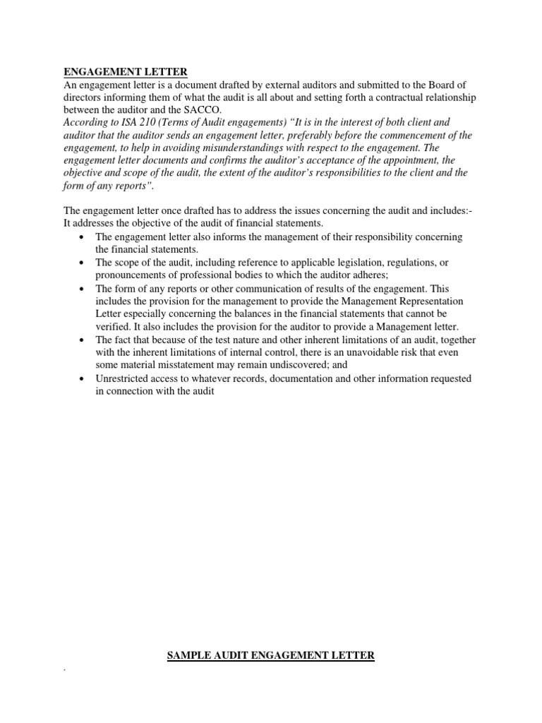 Sample Engagement Letter | PDF | Financial Audit | Audit