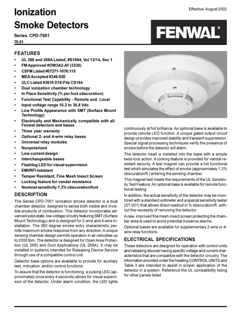 Fenwall Ionization Smoke Detector | PDF