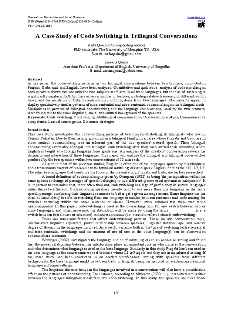 A Case Study of Code Switching in Trilingual Conversations | PDF ...