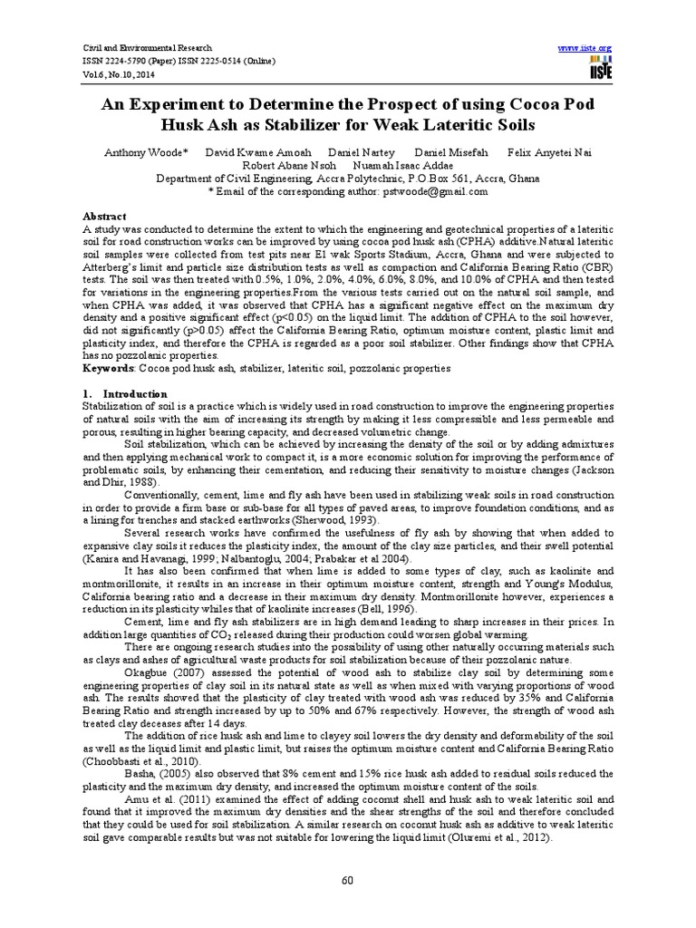 An Experiment To Determine The Prospect of Using Cocoa Pod Husk Ash As ...