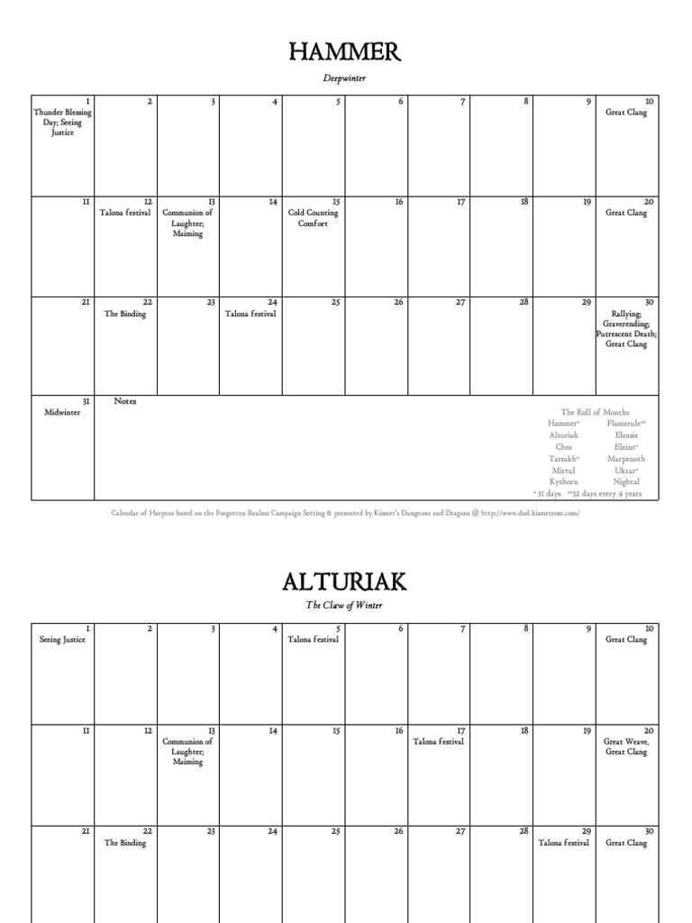 Calendar Holidays | PDF | Dungeons & Dragons Campaign Settings | Deities