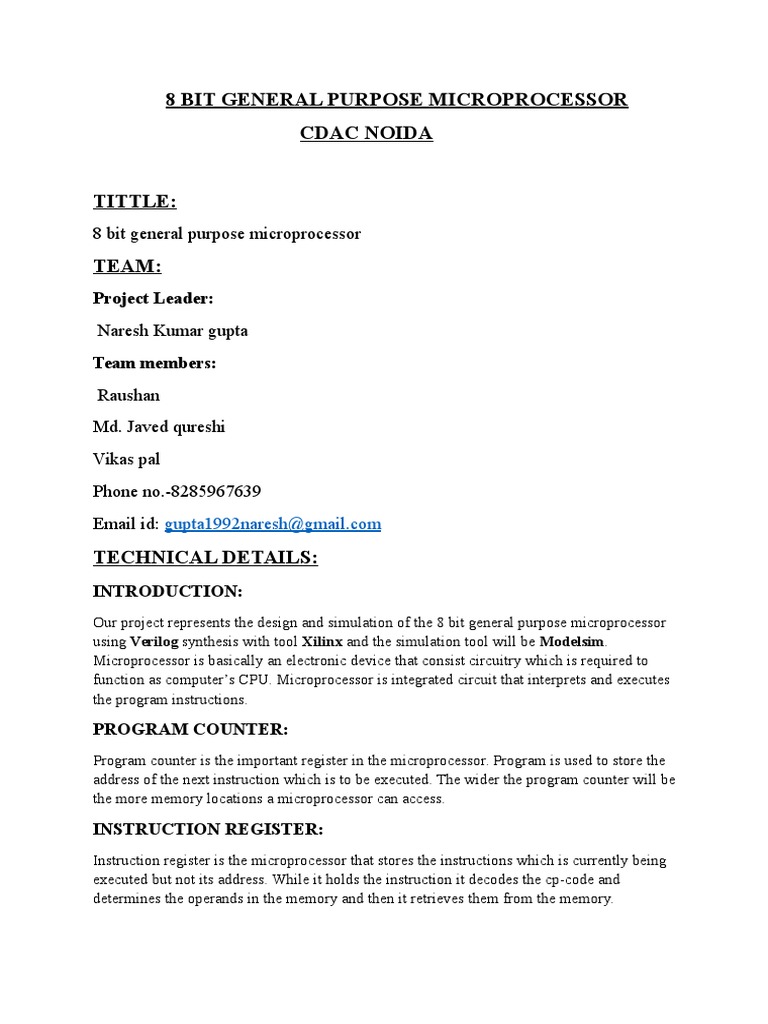 8 Bit General Purpose Microprocessor | PDF | Central Processing Unit ...