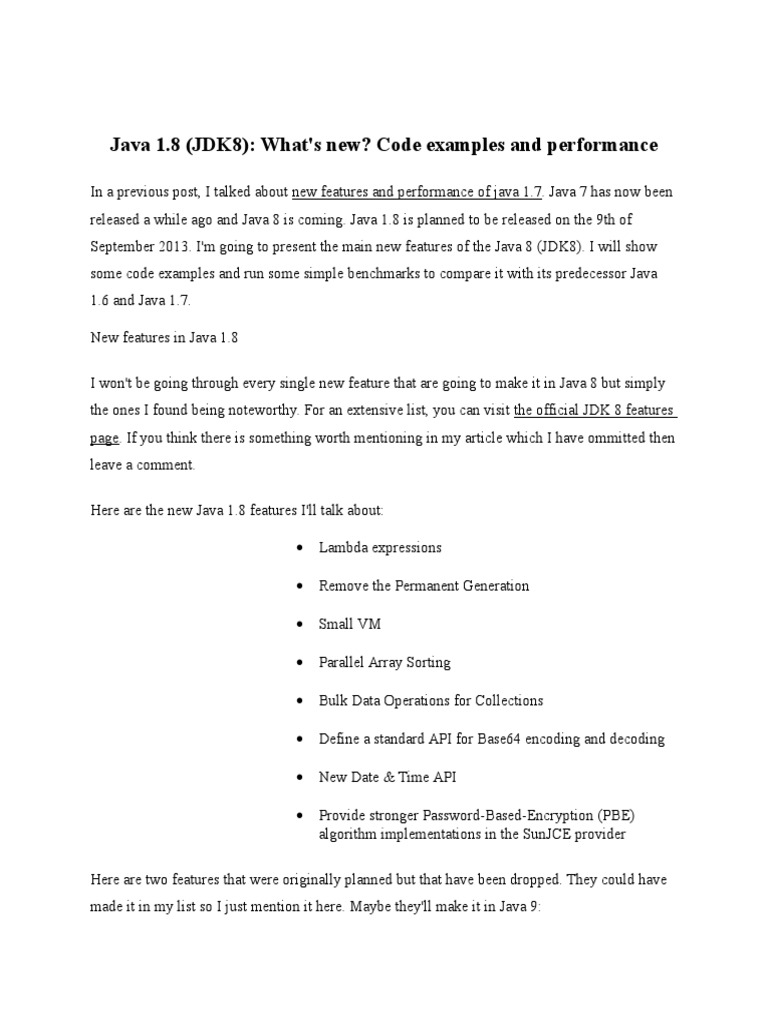 JDK 8 Features | PDF | Java Virtual Machine | Method (Computer Programming)