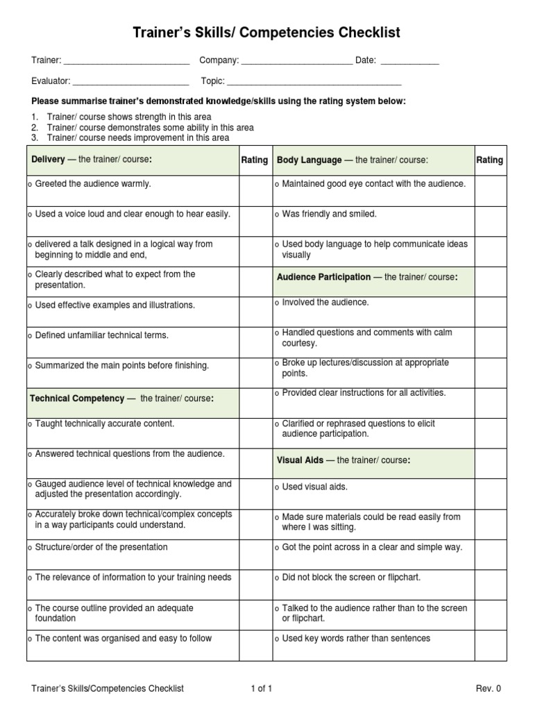 Trainer Competency Assessment Checklist | PDF