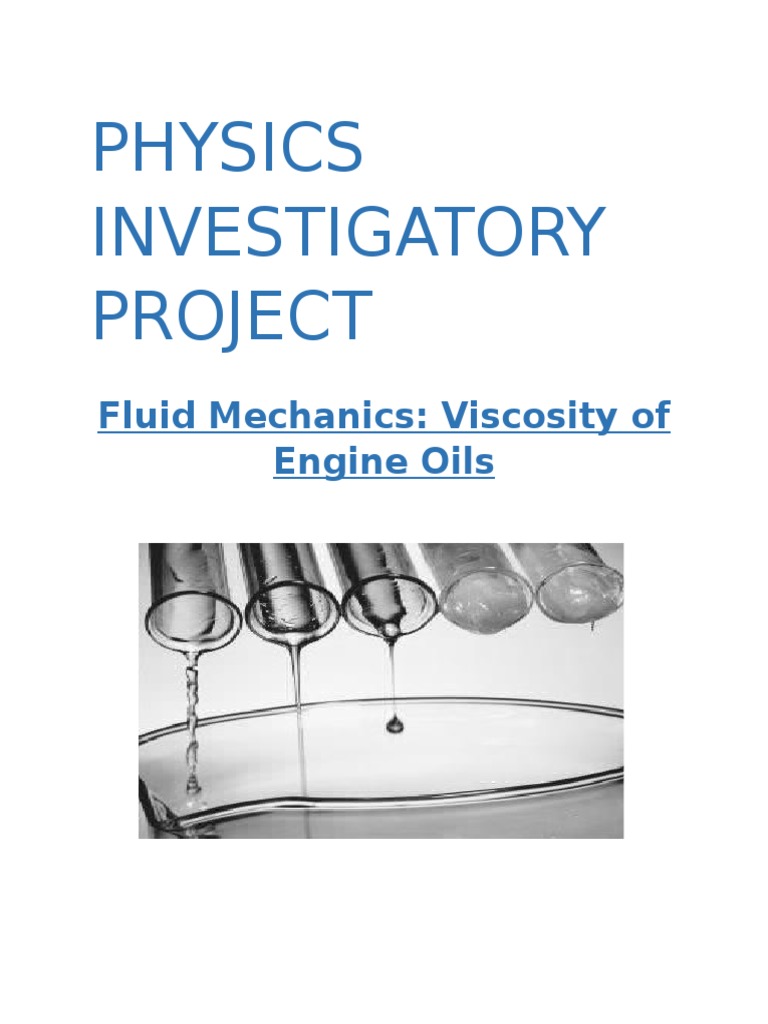 Physics Investigatory Project | PDF | Viscosity | Motor Oil