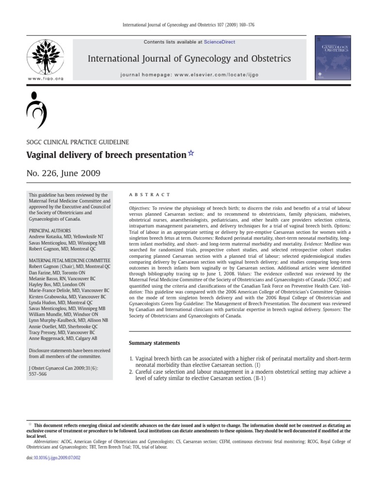 SOGC CLINICAL PRACTICE GUIDELINE Vaginal Delivery of Breech ...