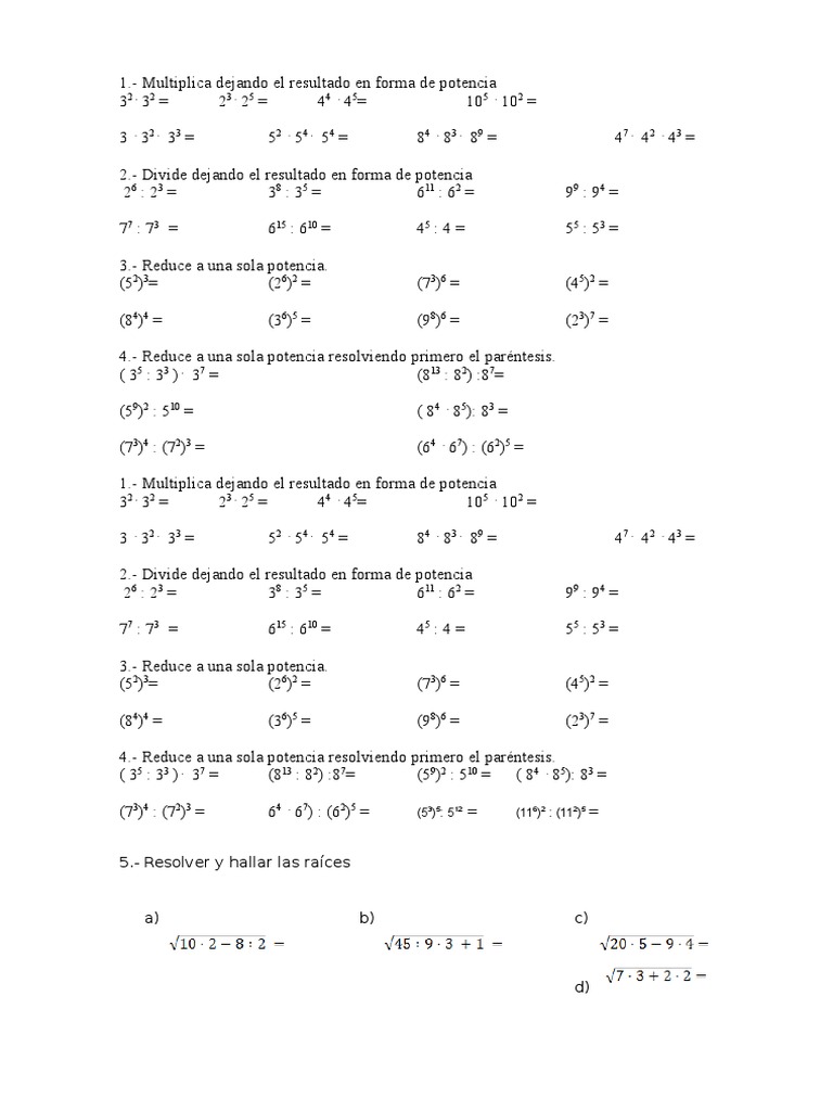 2o Eso Matematicas Potencias y Raices | PDF