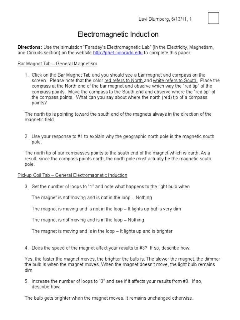 Lab EM2 (Answers) | PDF | Magnetic Field | Electromagnetic Induction