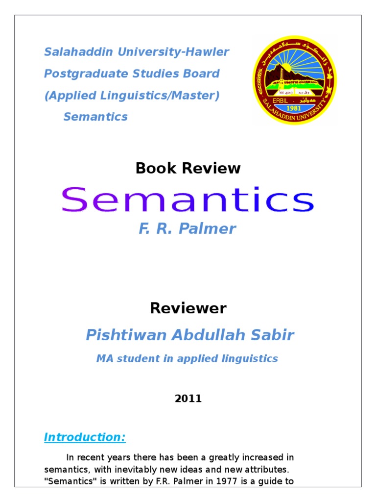 Book Review Semantics Palmer Pishtiwan | PDF | Semantics | Logic