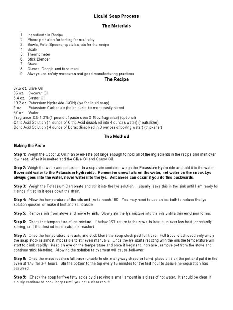 Liquid Soap Process | PDF | Sodium Hydroxide | Soap