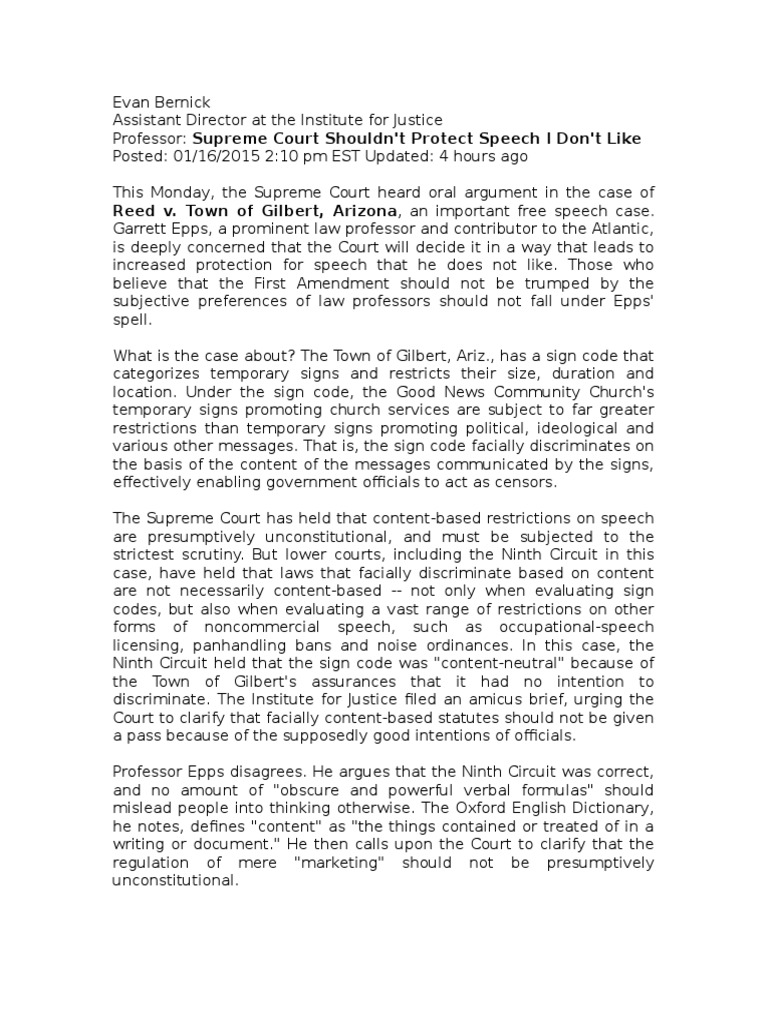 Reed v. Town of Gilbert Blog | PDF | Supreme Courts | Government Of The ...