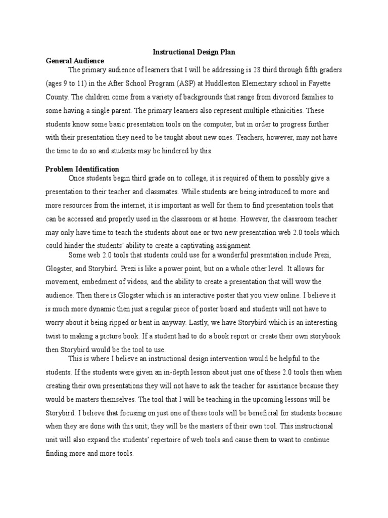 Instructional Design Plan | PDF | Educational Assessment | Survey ...