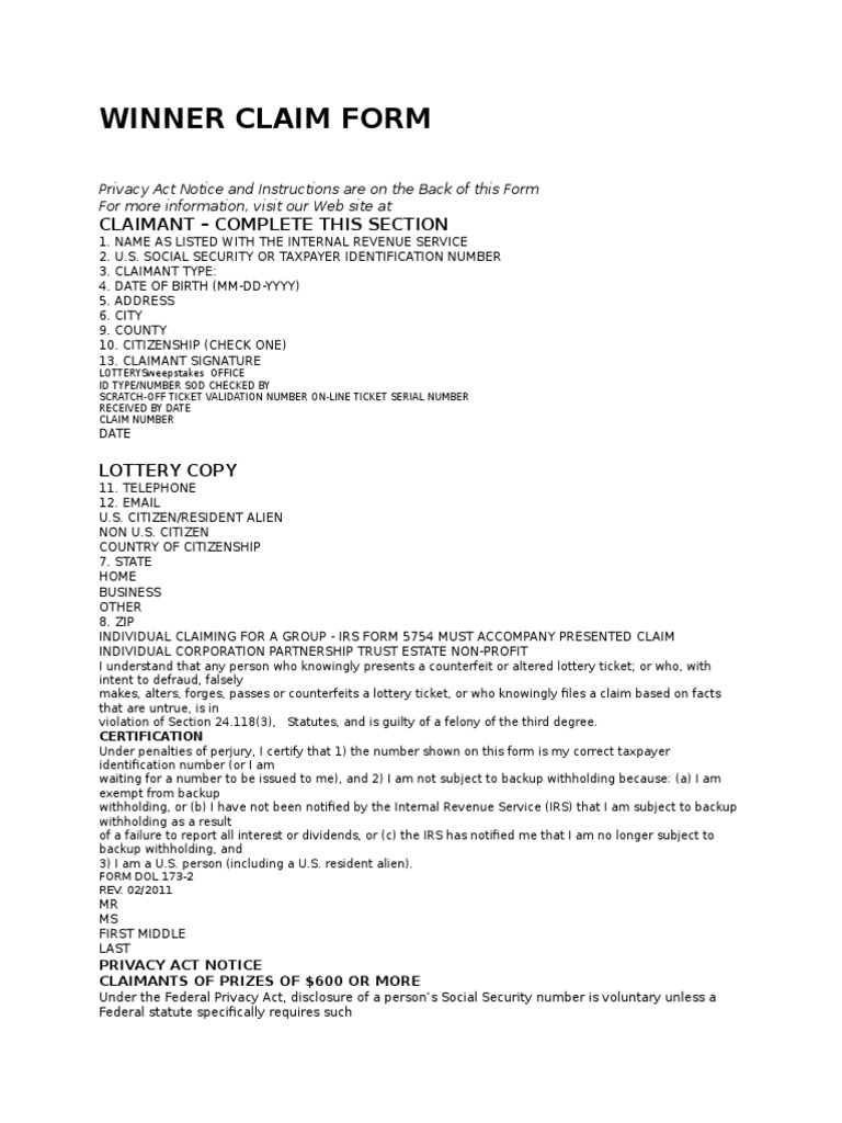 Winner Claim Form | Identity Document | Withholding Tax