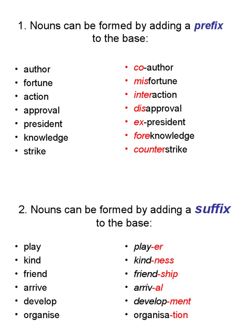 Nouns Can Be Formed by Adding A To The Base:: Prefix | PDF ...