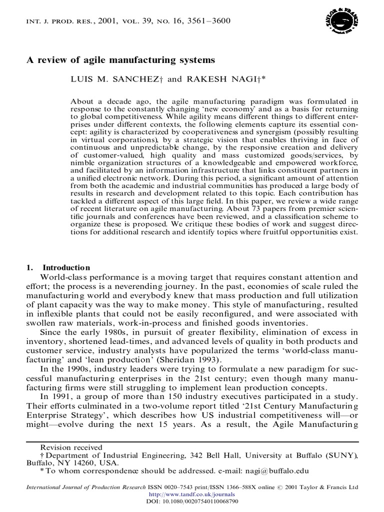 A Review of Agile Manufacturing Systems | PDF | Scheduling (Production ...