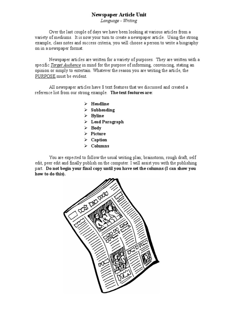 Writing a Newspaper Article Guide | PDF | Newspapers | Knowledge