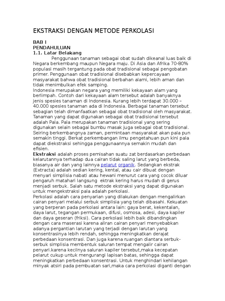 Ekstraksi Dengan Metode Perkolasi | PDF